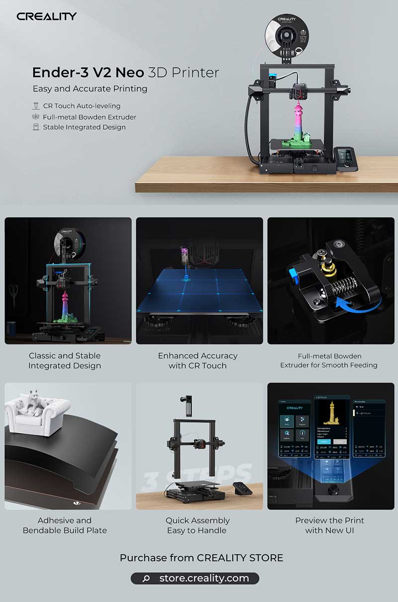Creality Ender-3 Neo, Ender-3 V2 Neo and Ender-3 Max Neo 3D printers ...