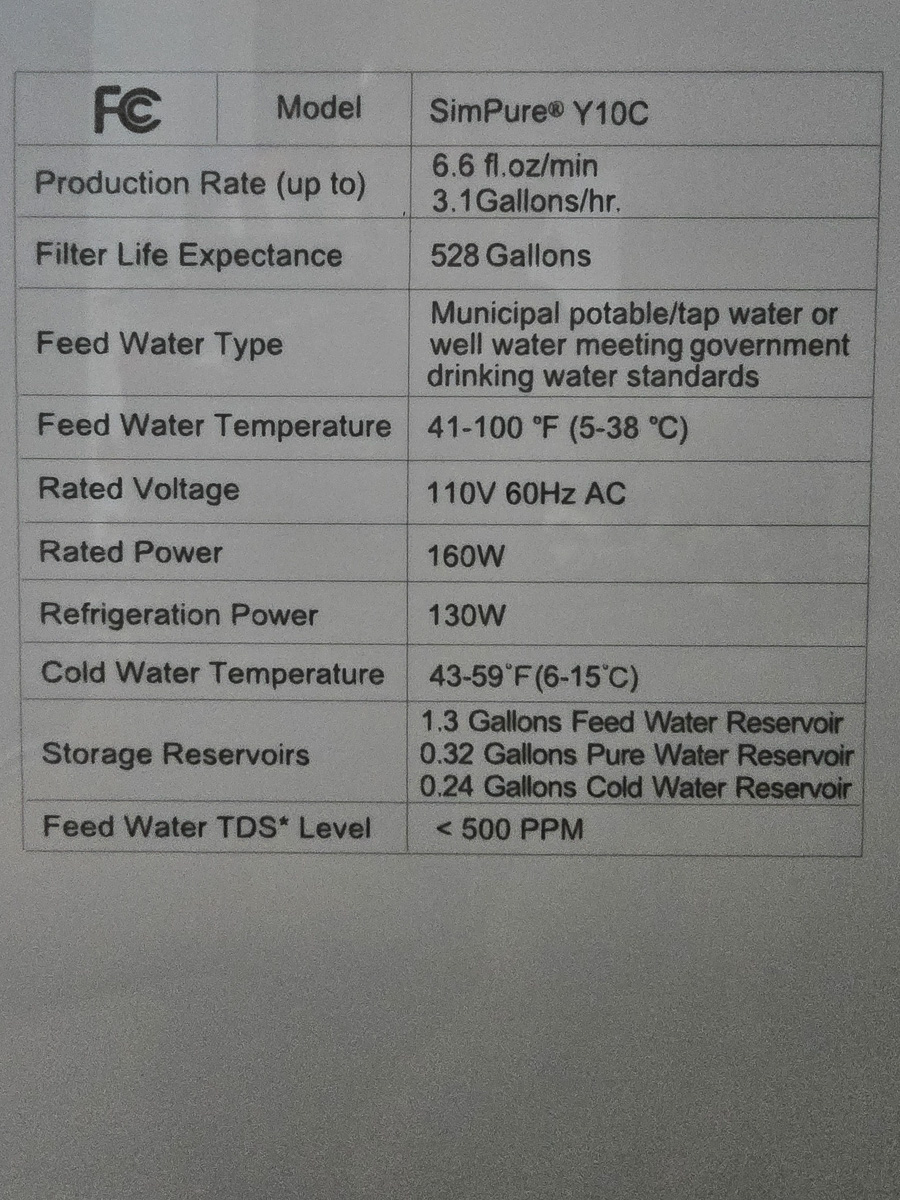 SimPure Water Filtration System Y10C review - great drinking water ...